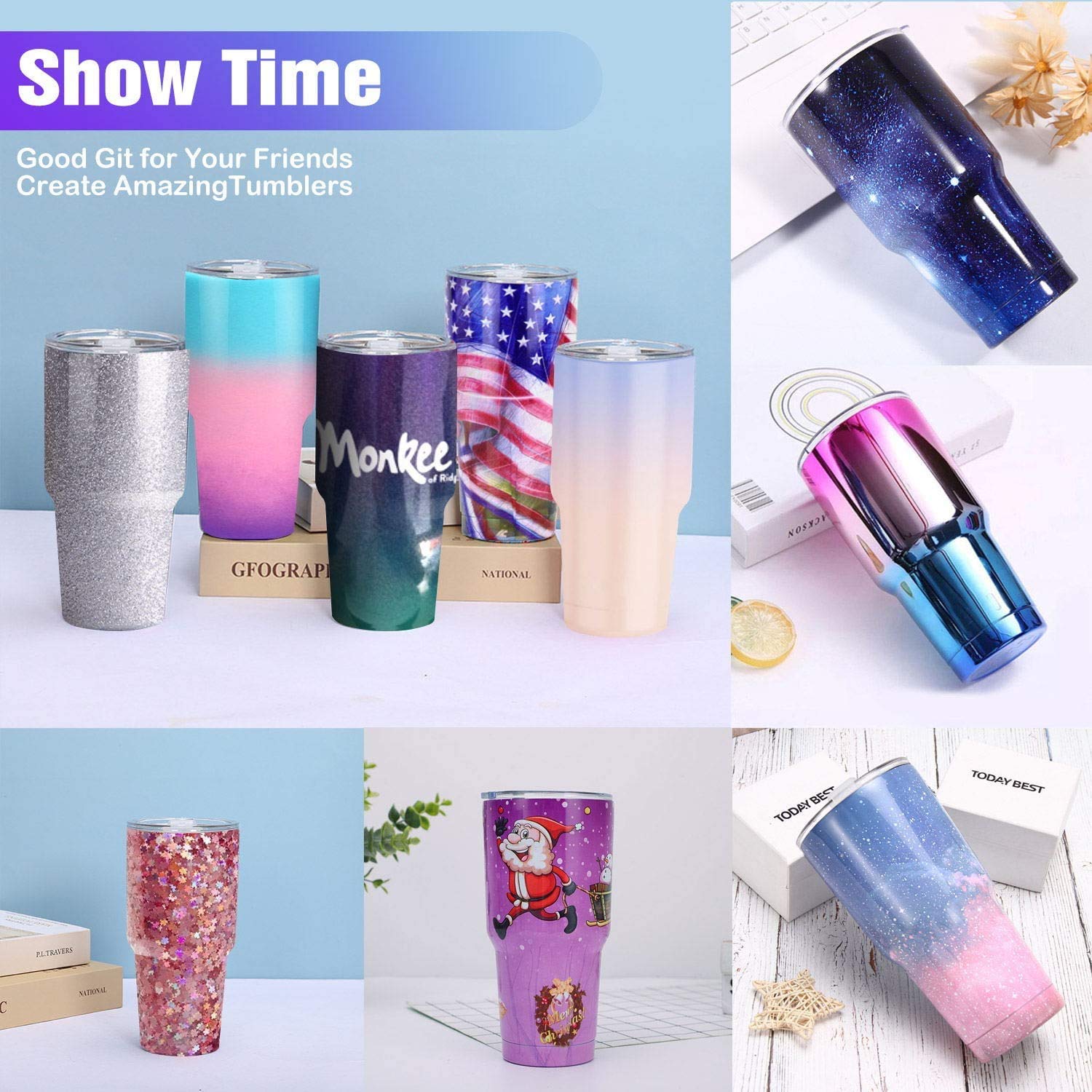Double 2X Cup Turner for Crafts Tumblers, Double Cup Spinner Machine Kit Glitter Powder,Cup Drying Rack for Crafts Epoxy Resin Glitter Tumbler (Silver)