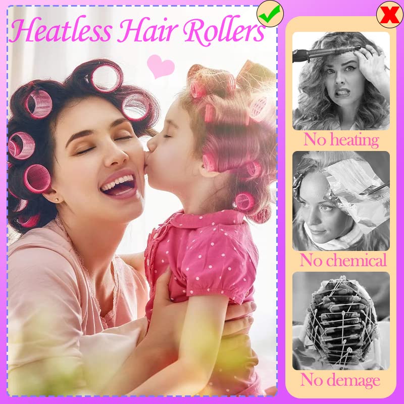 Large Self Grip Hair Curlers Set, 38 Pcs Rollers for Medium Length Blowout Look on Women and Girls