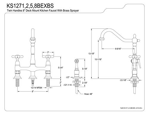 Kingston Brass KS1278BEXBS Essex 8-inch Centerset Kitchen Faucet Sprayer, Brushed Nickel