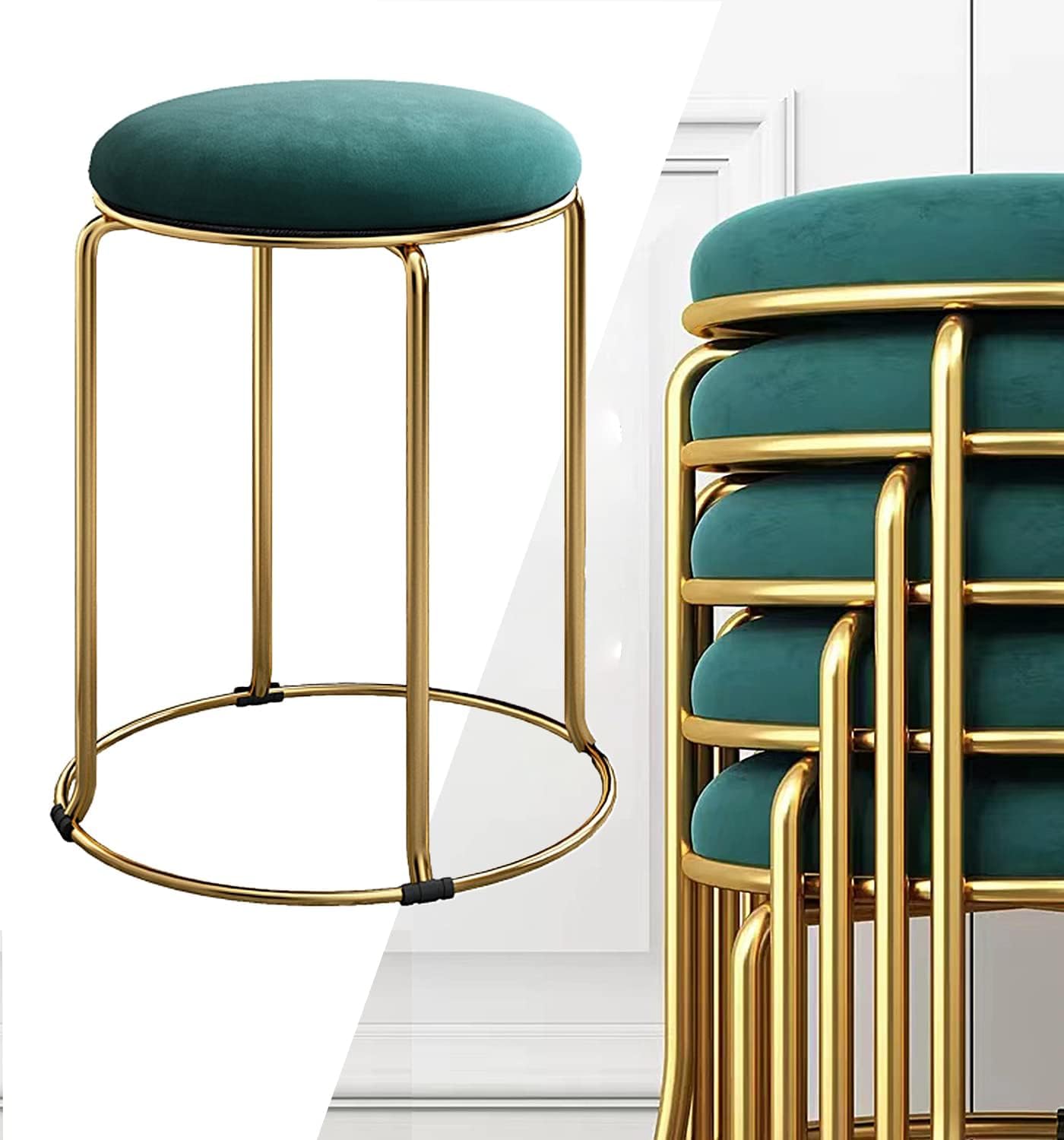 MOGUOBIN Velvet Bar Stool Backless Bar Stools salon backless bar stools Counter Stools Vanity Stools Stackable Round Chairs gold bar stool Dining Chairs Set of 5 Pack/18.1"(H)for Kitchen,Salon,Seminar