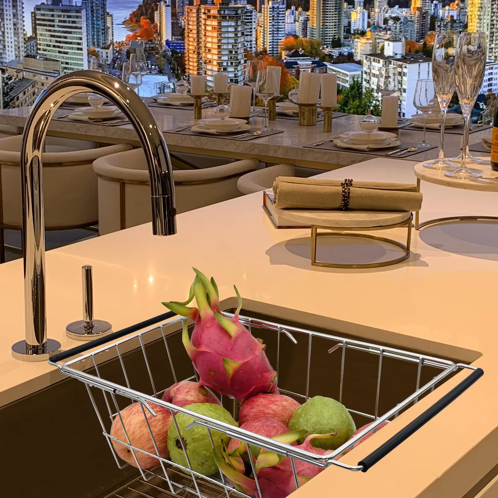 Expandable Chest Freezer Organizer Bin Deep Freezer Wire Basket Storage, Adjustable Freezer Shelf Cabinet Shelf Organizer 16.7"-24.8"