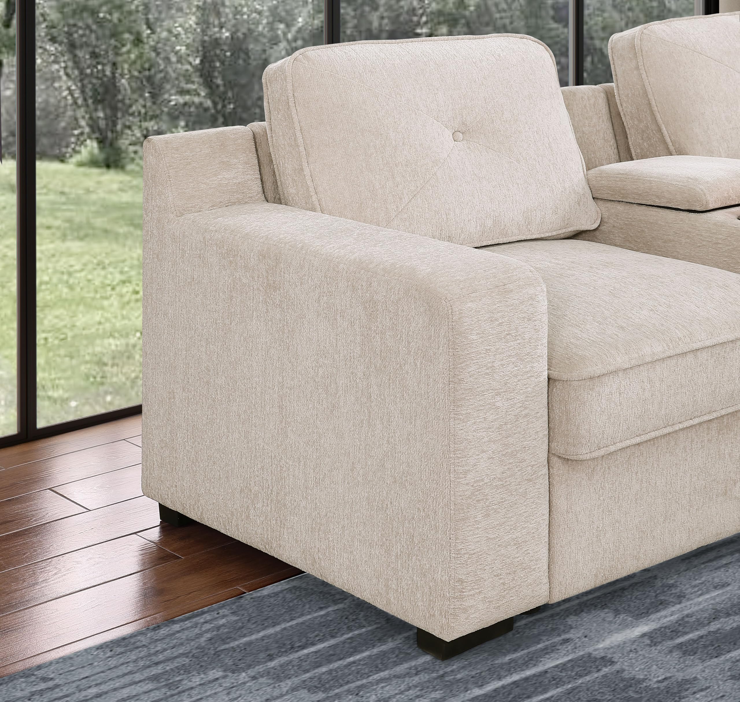 MODCART 102Inch Modern Velvet Sofa with 4 Throw Pillows & Ottoman, L-Shaped Upholstered Couches w/Buttoned Design and Silver Legs, for Living Room, Bedroom, Office