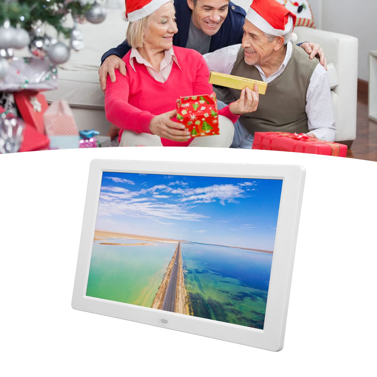 Digital Photo Frame, White Plug and Play Built in Speaker LCD Display Electronic Photo Album 1280x800 100β240V for Musics for Videos (US Plug)