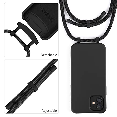 HoldingIT Crossbody Phone Case with Detachable Lanyard Compatible with iPhone 14, 2-in-1 Crossbody iPhone Cover with Drop Protection, Adjustable Rope Black