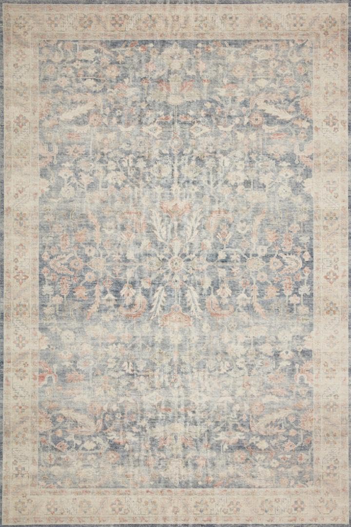 Loloi II Hathaway Collection HTH-02 Denim/Multi 2'-0" x 5'-0", .25" Thick, Accent Rug, Soft, Durable, Printed, Modern, Low Pile, Non-Shedding, Easy Clean, Living Room Rug