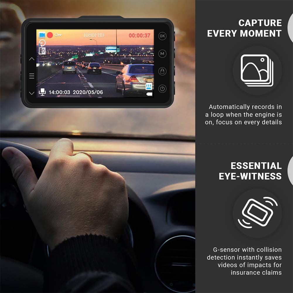 Dash Cam Front and Rear iiwey FHD 1080P Dual Dash Camera for Cars with 32GB SD Card, 3¡± LCD Screen Dashboard Camera