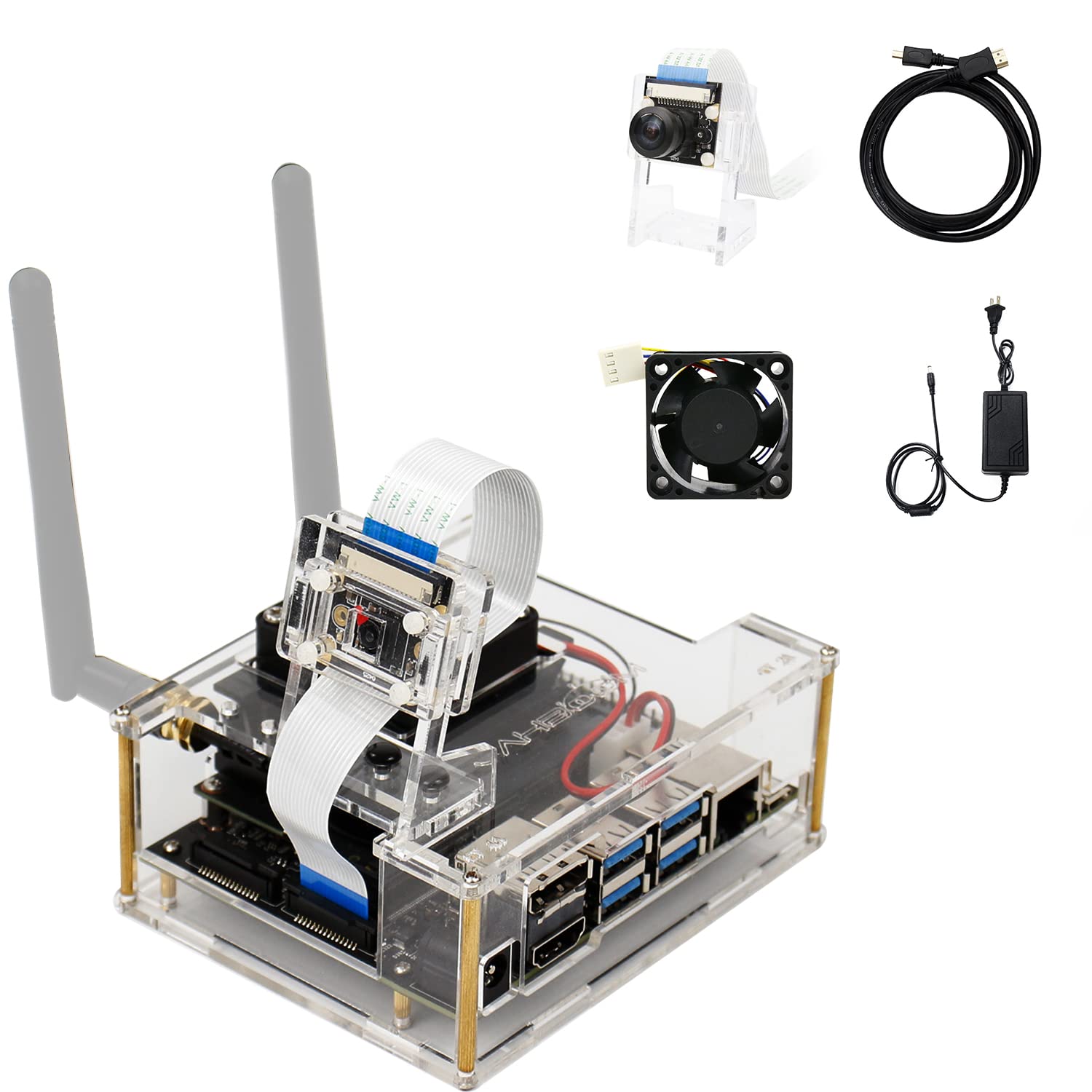 Jetson Nano Acrylic Case | IMX219 Camera with Case | V4A Pawer | Card Reader |64G TF Card | HDMI and Network Cable Developer Kit