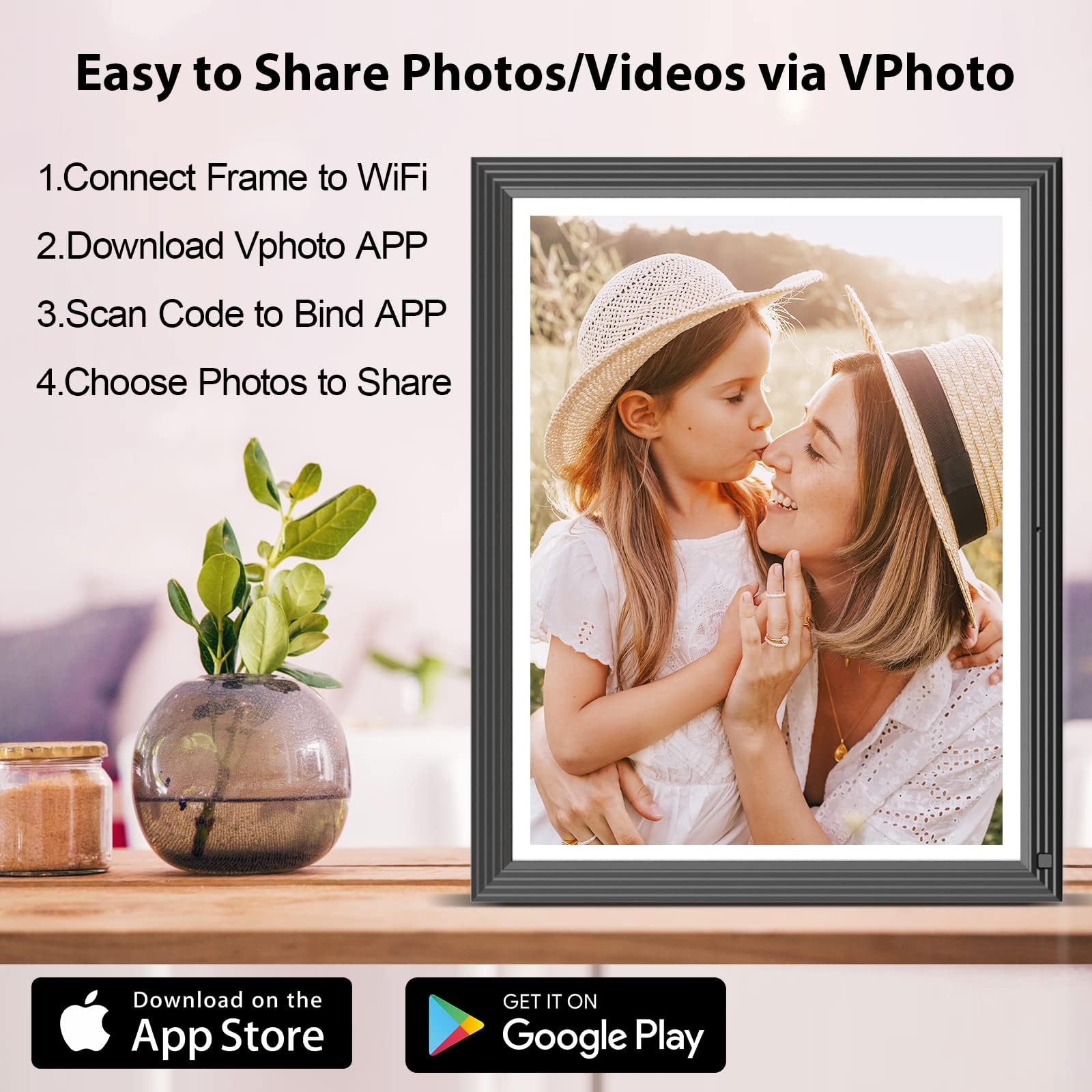 Digital Picture Frame 15-Inch Large Digital Photo Frame - 32GB WiFi Fullja Smart Frame, Remote Control, Full Function, Share Photos via App Email, Unlimited Cloud Storage, Wall Mounted for Home Decor