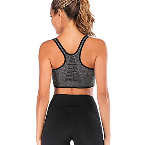 FLORATA Sports Bras for Women Zip Front Sports Bra Wireless Post-Surgery Bra Removable Cups Yoga Sport Bra