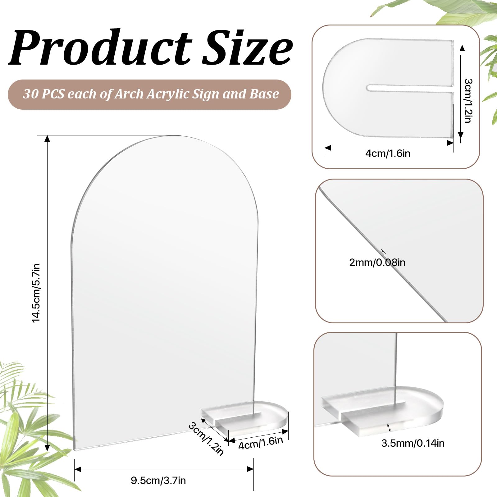 Lainballow 30 Pcs Clear Arch Acrylic Sign, Wedding Table Numbers Sign with Stand, Arched Round Top Table Numbers, DIY Blank Acrylic Signs for Wedding Reception Event Parties Restaurant