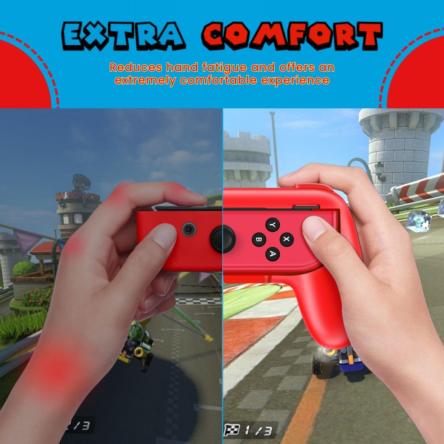 TNP Joy-Con Grip for Nintendo Switch/OLED (2 Pack Red + Blue) Comfortable Grip Wear Resistant Joy-Con Handle Game Controller Kit Accessory for Nintendo Switch, Switch OLED