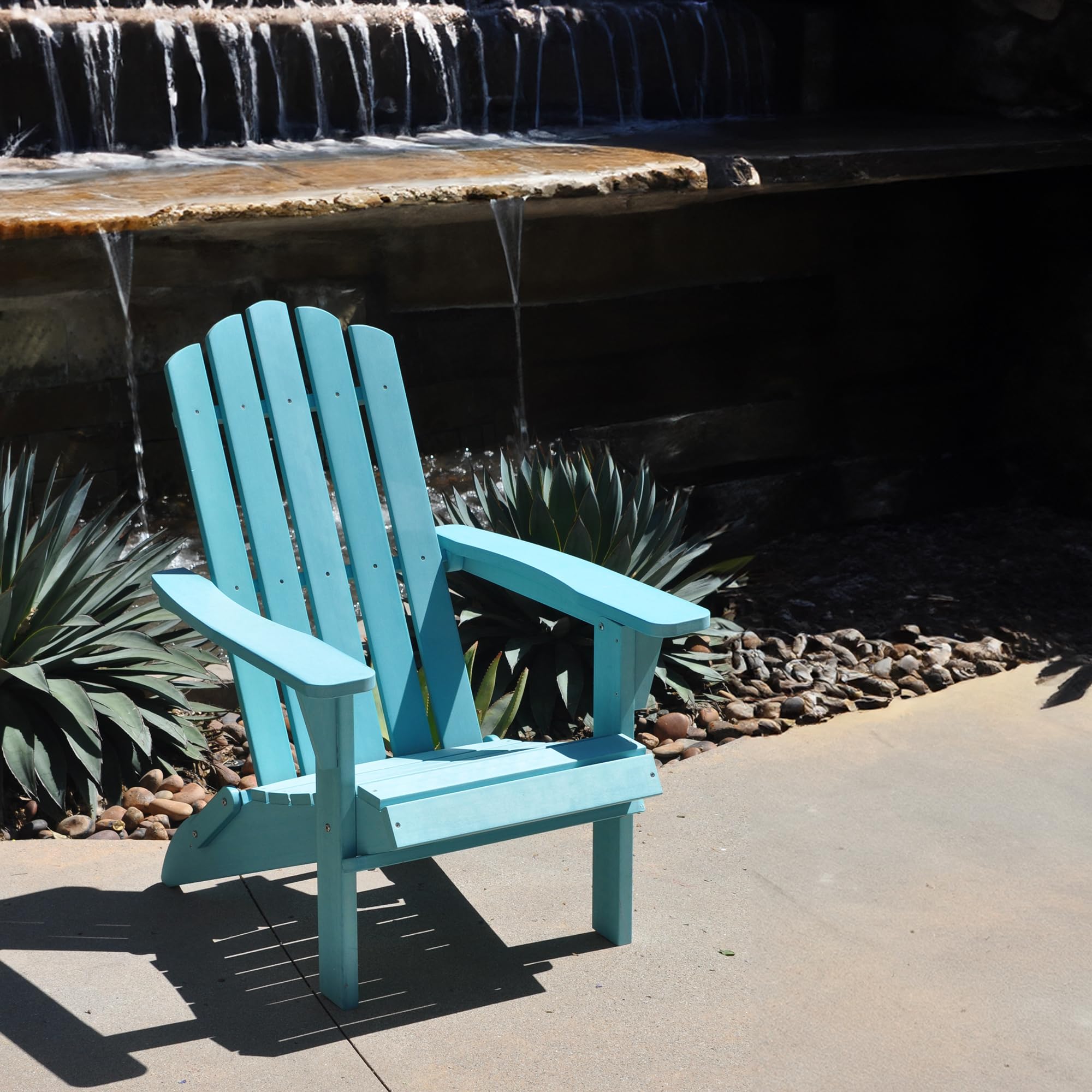 PolyTEAK Folding Adirondack Chair, Premium Weather Resistant Poly Lumber, Outdoor Patio Furniture, Up to 300 lbs, Plastic Adirondack Chairs for Patio Garden Fire Pit (Classic, Blue)