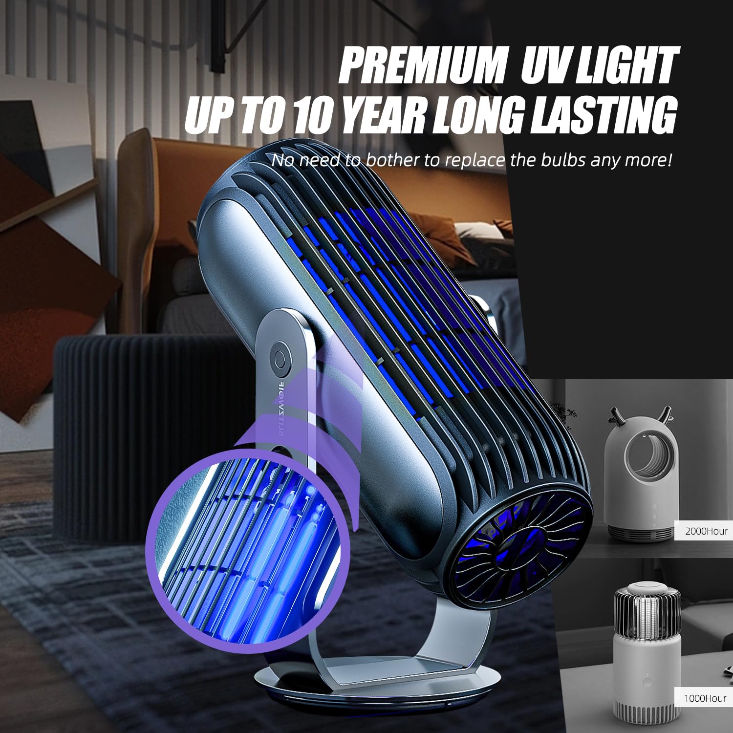 Modern Bug Zapper/Mosquito Trap for Indoor Patio,Dual Functional Electric Mosquito Killer,2000V,Silent Fan,365nm UV Light,Light Sensor,Auto On/Off,Kill Moths/Gnats/Flies,for Luxury Home Villa Yard