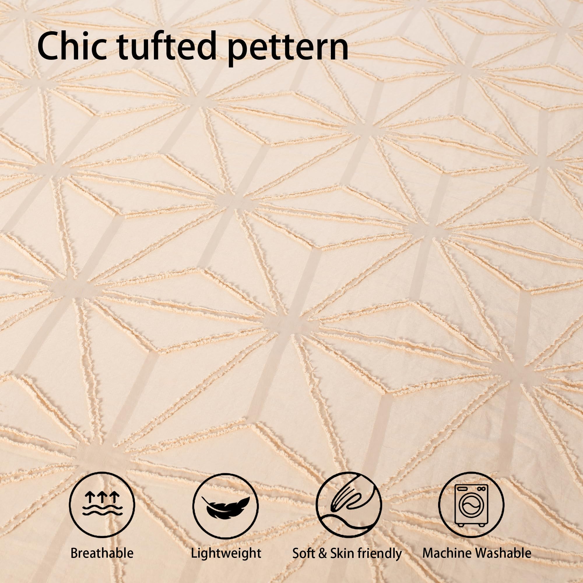 LONG CREATE Khaki Duvet Cover Twin Size - Tufted Duvet Cover Set Washed Microfiber, Boho Jacquard Pattern Comforter Cover with Zipper, Soft 2PCS Bedding Set (1 Duvet Cover 68x90, 1 Pillowcase)