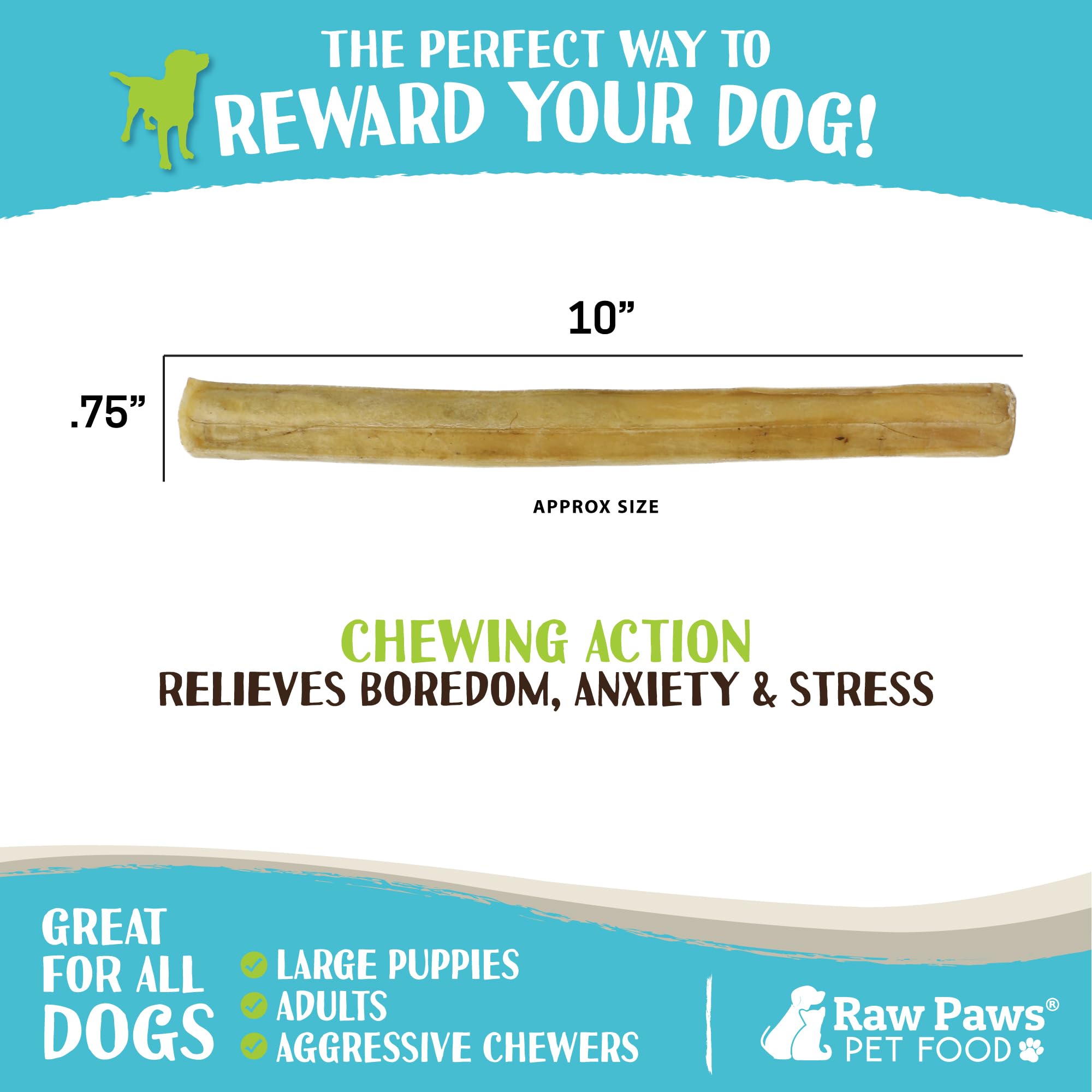Raw Paws 10-inch Compressed Rawhide Sticks for Dogs, 10-ct - Pressed Rawhide Chews for Large Dogs & Medium Dogs - Safe Hide Rolls - Natural Rawhide Dog Chew Long Lasting for Aggressive Chewers