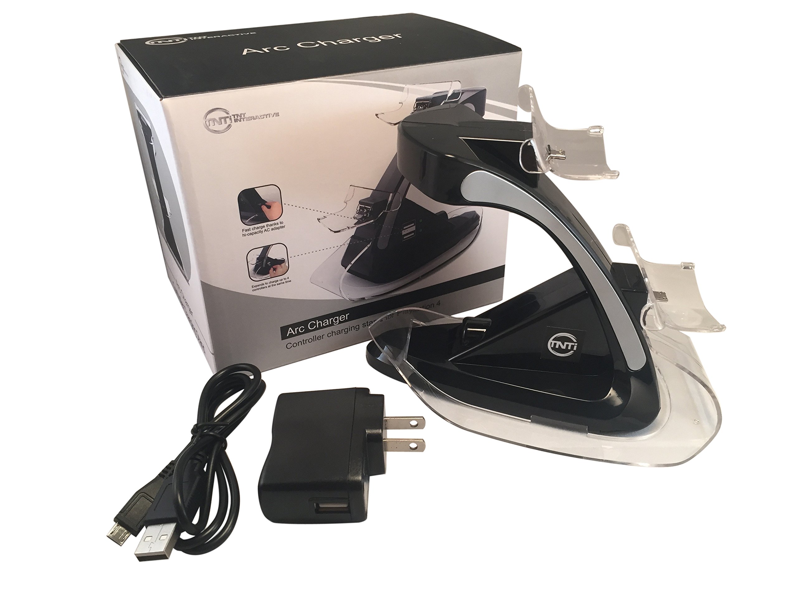 TNTi™ Arc Charger - Playstation 4 DualShock Controller Charger with AC Adapter PS4 Pro and Slim Compatible