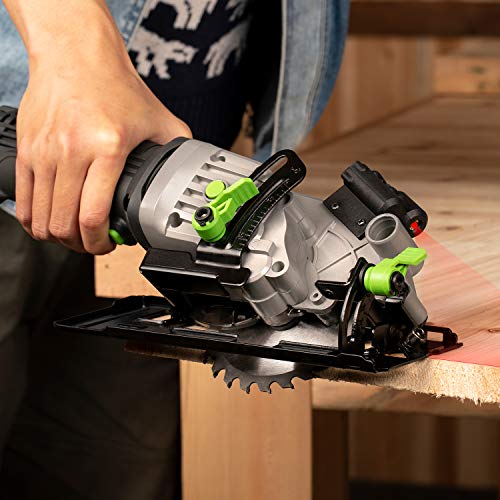 GALAX PRO 4Amp 3500RPM Circular Saw with Laser Guide, Max. Cutting Depth1-11/16"(90°), 1-1/8"(45°)Compact Saw with 4-1/2" 24T TCT Blade, Vacuum Adapter, Blade Wrench, and Rip Guide