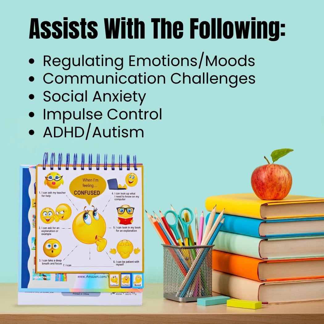 Thought-Spot I Know What to Do Flipbook: Emotions Chart for Kids; Autism Learning Materials; Feelings Chart to Identify Feelings and Make Positive Choices; Emotions Wheel; Calm Down Corner Supplies