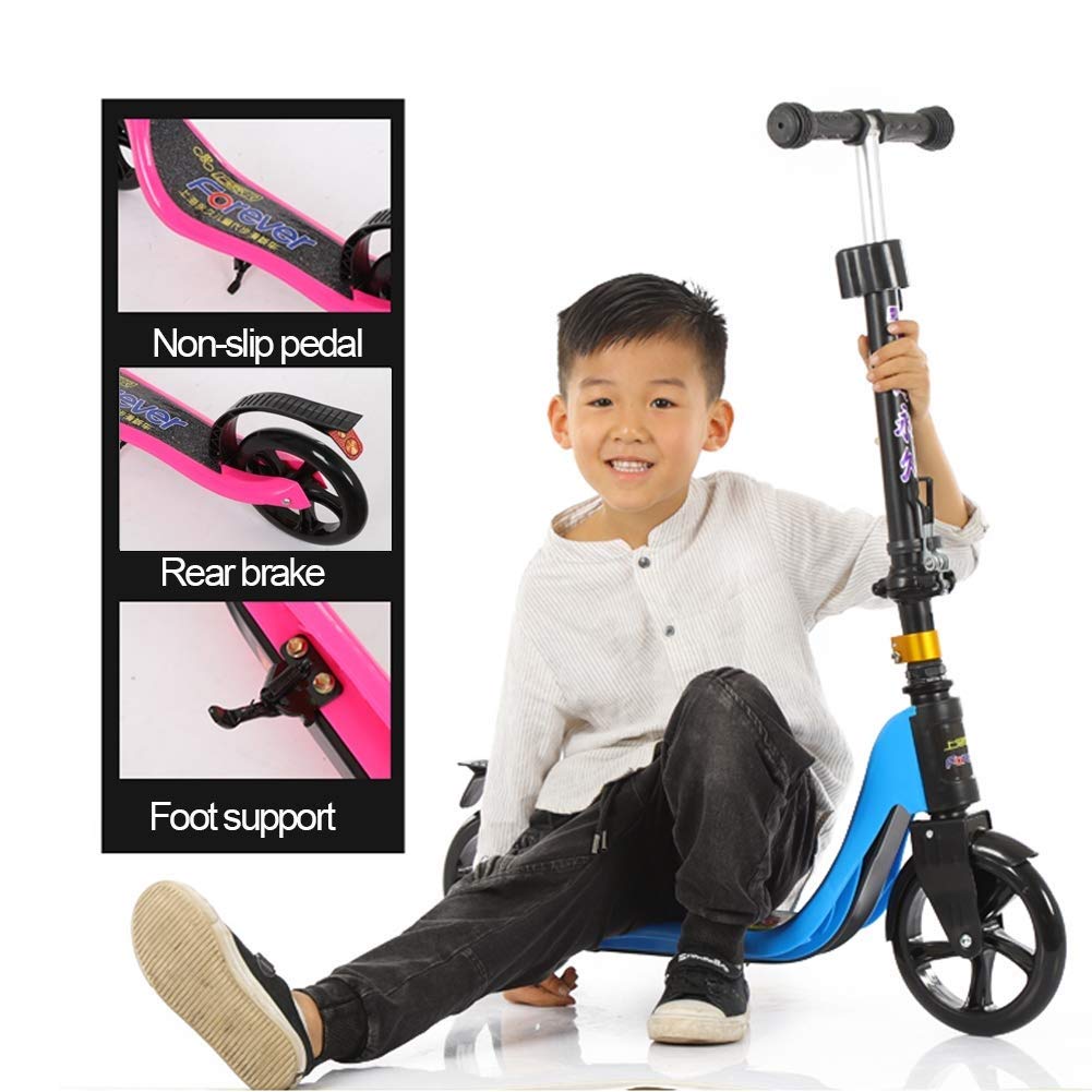 ygqtbc Mongoose Trace Foldable Kick Scooter Series, Featuring Quick-Release Adjustable Height Handlebars and Kickstand with Wheels, Multiple Colors Available (Color : Blue)