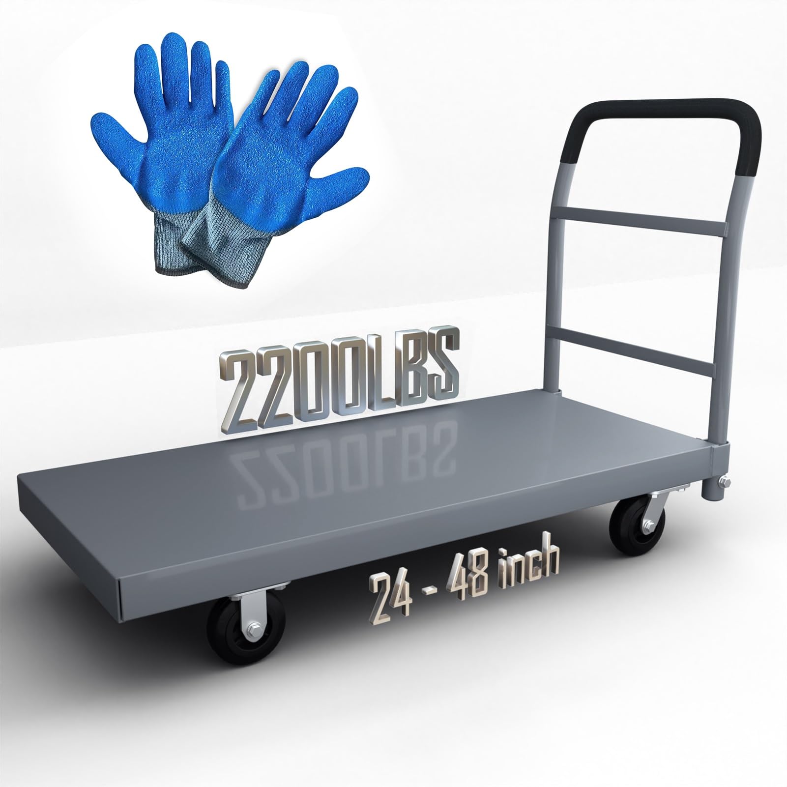 Heavy Duty Flatbed Cart, 2200LB Foldable Platform Truck Industrial Grade Weight Capacity, 48''L*24''W Platform Cart, Steel Hand Push Dolly Cart for Garden, Warehouse&Yard