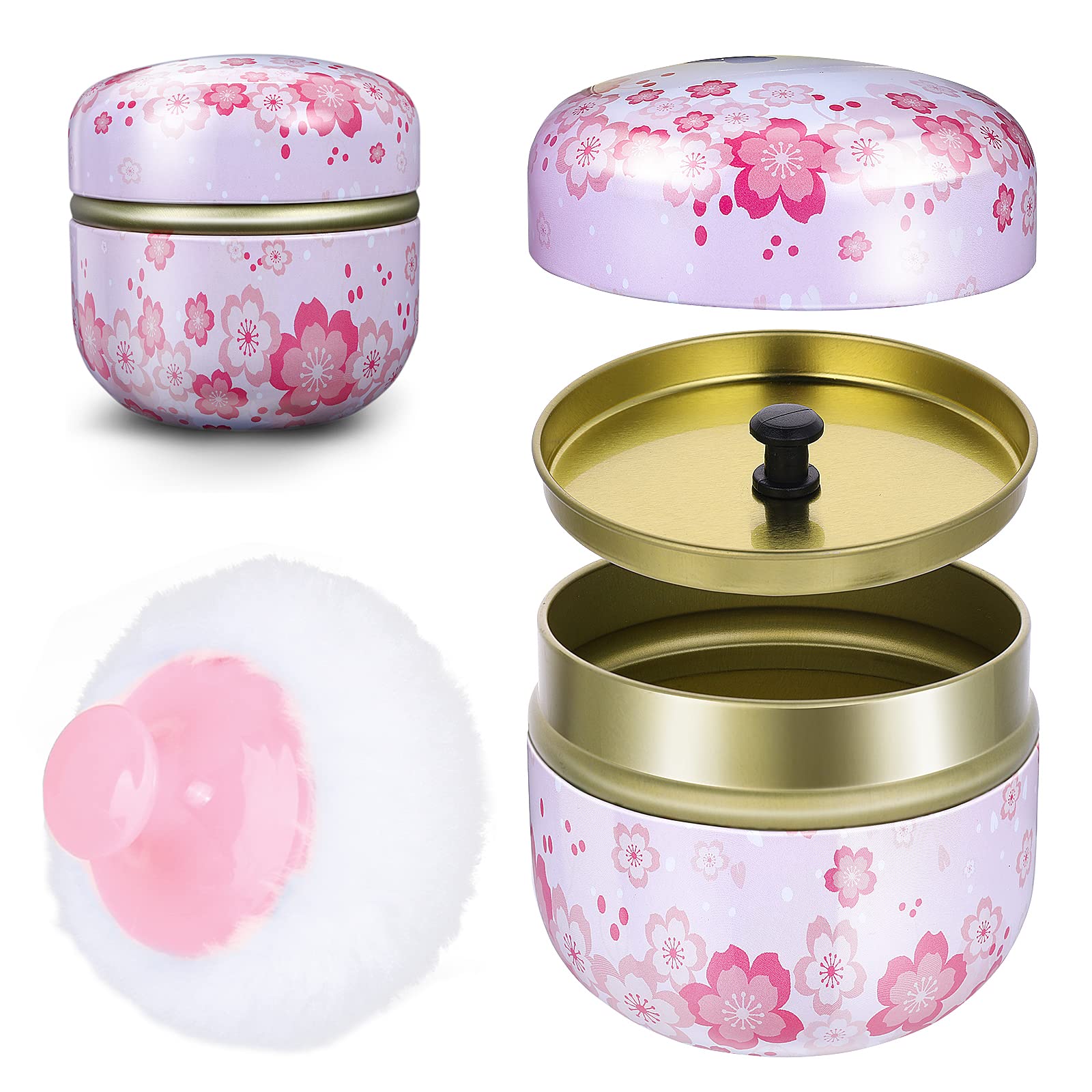 Molain Powder Case with Powder Puff for Body Baby After-Bath Powder Puff Kit Body Powder Puff and Container Dusting Powder Box for Baby&Women (Pink)