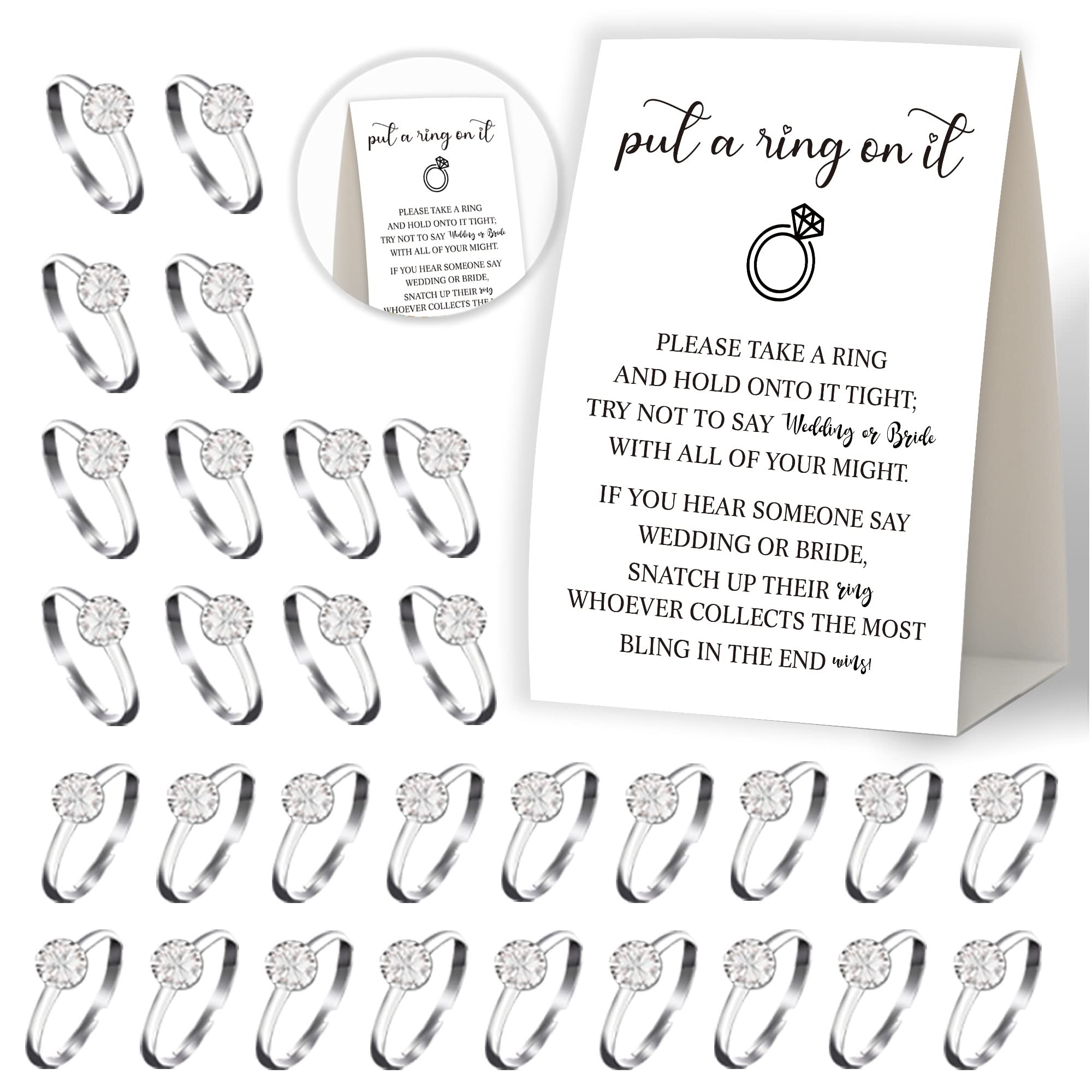 Put a Ring On It,Don't Say Bride or Wedding Game,Bridal Shower Games 50 Guests,Minimalist Bridal Shower Game,Engagement Party,Bachelorette Decorations for Party,Bridal Shower Favors-L8