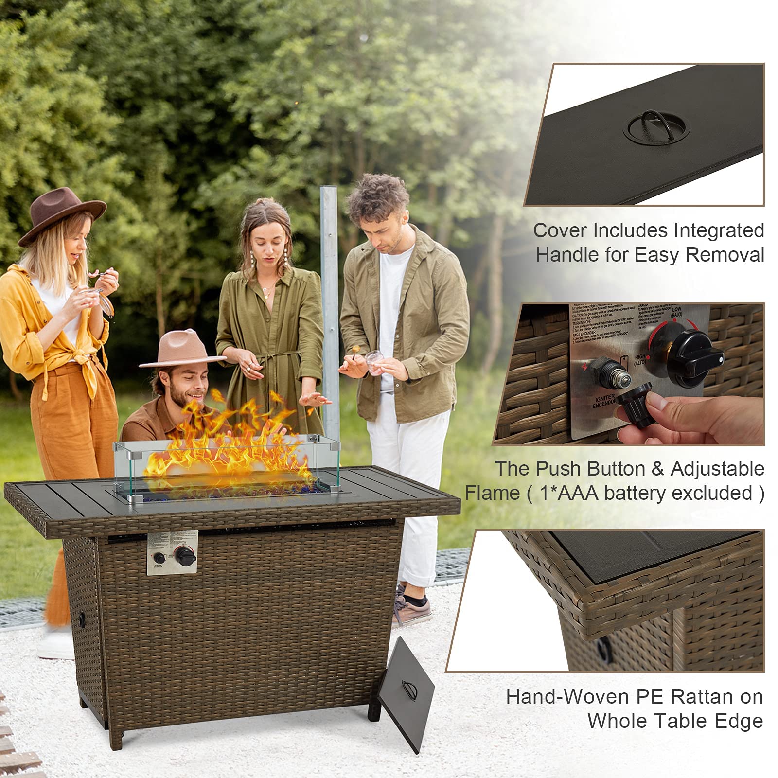 Kinsuite Propane Tank Cover Table 16" Side Hideaway Wicker Tank Table for Gas Fire Pits, Rattan Tank Table Cover with Storage & Adjustable Foot for Standard 20 Gallon Propane Tanks, Brown