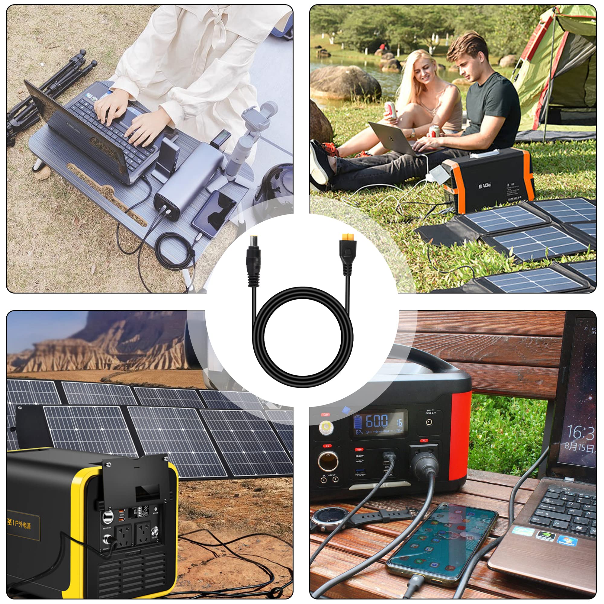GELRHONR DC 8mm to XT60 Solar Panel Adapter Power Cable,14AWG DC7909 to XT60 Connector Jack Cable for Solar Generator Portable Power Station 1M (Balck - 1M - XT60 Female to DC7909 Male)