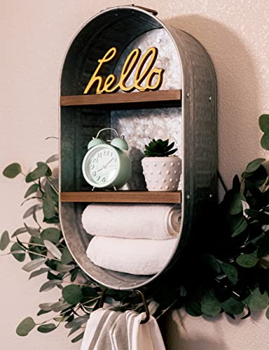 Galvanized Wash Tub with Shelves | Rustic Bathroom Décor | Farmhouse Rustic Bathroom Shelves | Bathroom Tub of Towels | Metal Wash Tub Cubby | Galvanized Shelf Wall