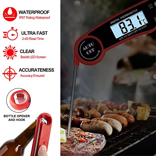 Household Instant Digital Meat Thermometer, Instant Food Thermometer with Digital Probe, Baking, Water, Milk, Oil Thermometer, Waterproof Metal Thermometer with LCD Reading.