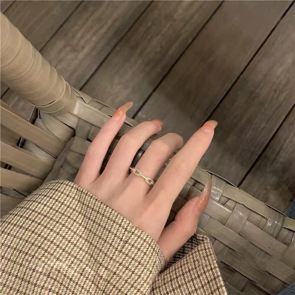 Flower Valley 18K Gold Plated Chain Link Ring Simple Stacking Band Open Rings for Women Adjustable
