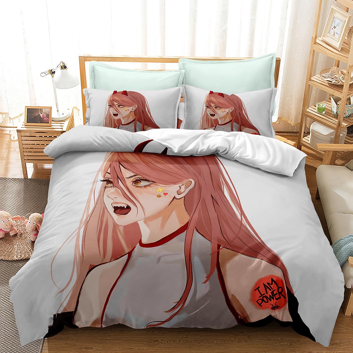 JewosS 3PCS Duvet Cover Set Bedding Set Ultra Soft Breathable Chainsaw Man 3D Printed Microfiber Comforter Cover Quilt Cover Sets,with 2 Pillowcases(No Quilt)(Full)