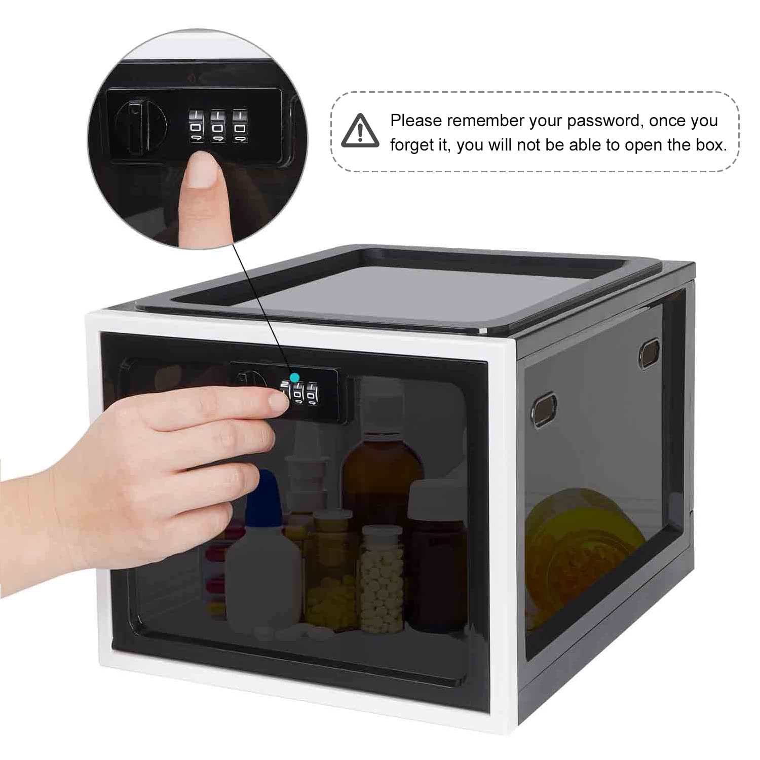 Gemaxvoled 2 Pack Medicine Lock Box, Large Capacity Premium Material Lockable Storage Bin Organizer Box for Safe Medication/Fridge Food/Snacks/Phone/Tablet Jail(Black)