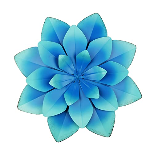 YIYA 13" Metal Flower Wall Decor Multiple Layer Flower Wall Art Wall Art Decorations Hanging for Balcony Patio Porch Bedroom Living Room Garden (Sky Blue)