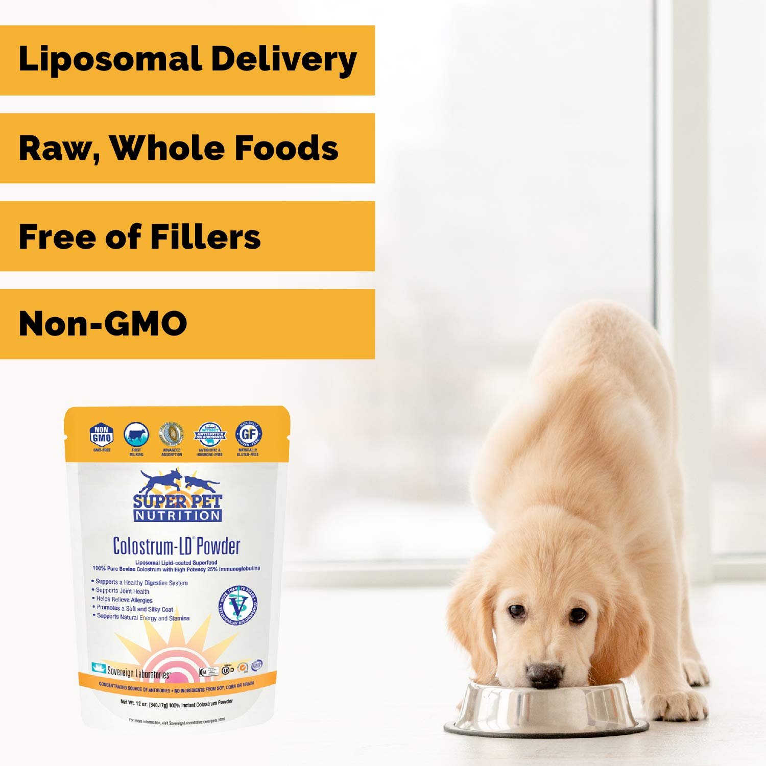 Veterinarian Approved Super Pet Nutrition - for Dogs and Cats - Liposomal Bovine Colostrum, Rich in Immunoglobulins (25%+), Support for Immune and Digestive Systems, Allergies (50 Grams)
