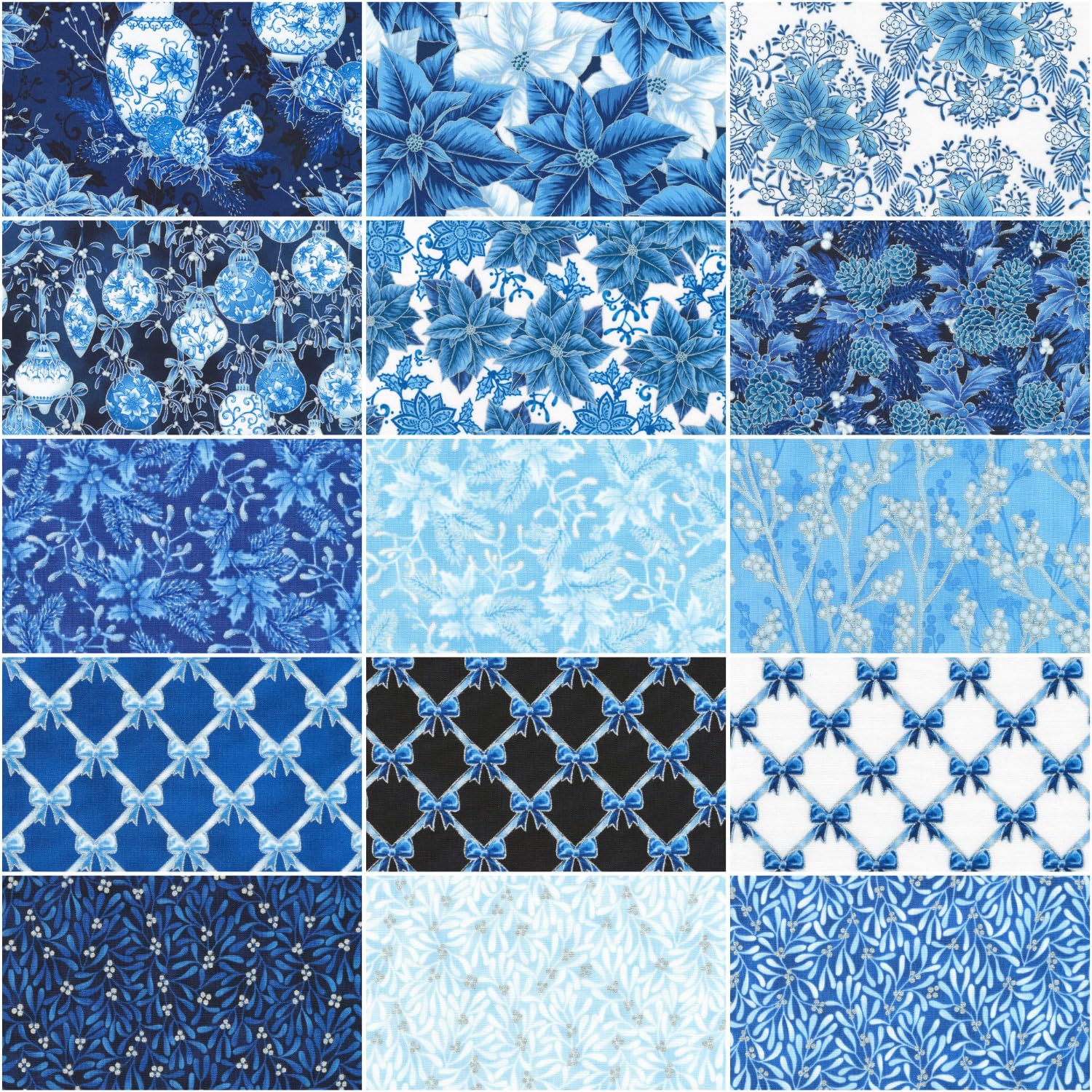Holiday Flourish Festive Finery Blue 42 10-inch Squares Layer Cake Robert Kaufman TEN-1325-42, Assorted