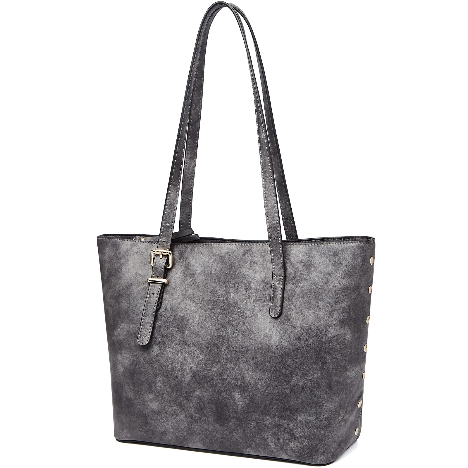 FOXLOVER Vegan Leather Tote Bags for Women Large Capacity Shoulder Bag Vintage Satchel Handbag Purse (Grey)