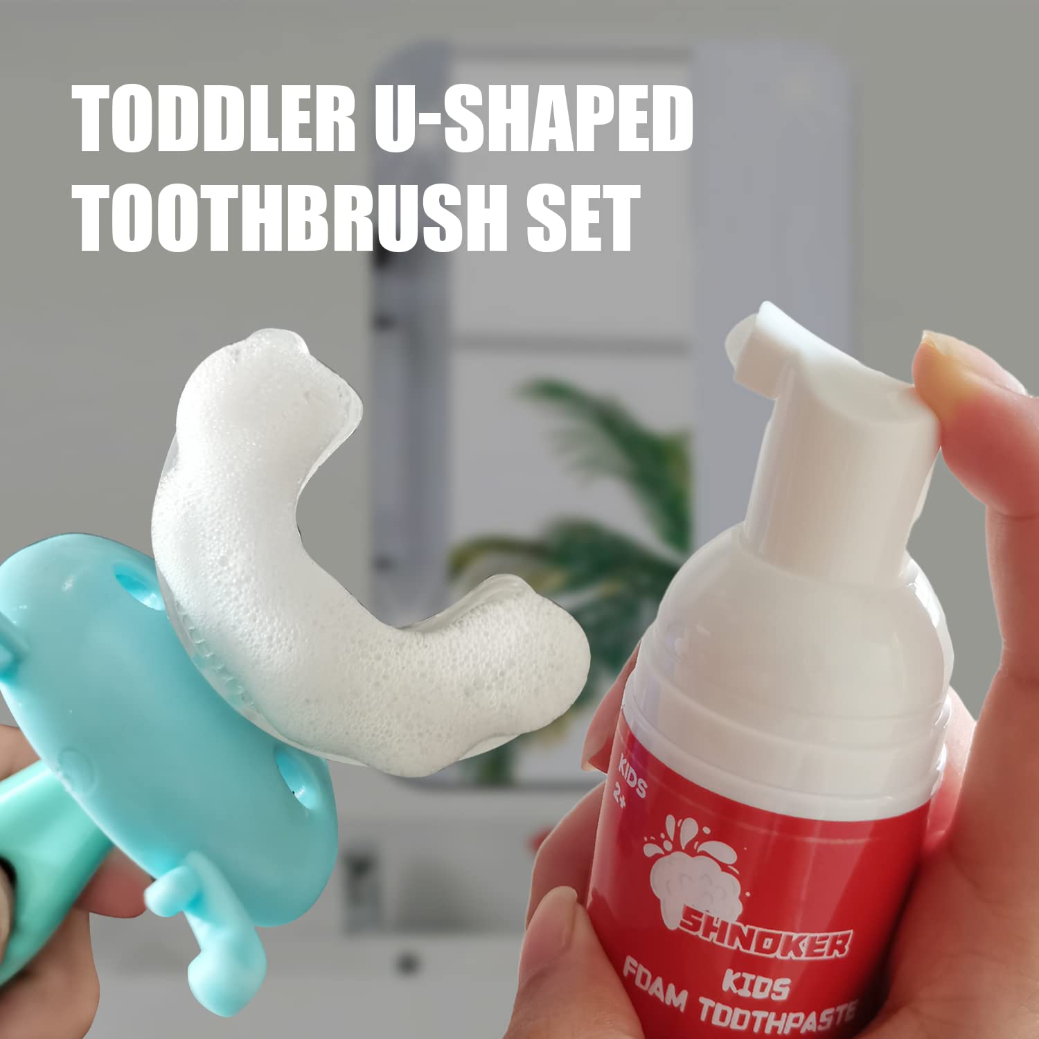 Toddler U-shaped toothbrush foam toothpaste set,Kids Silicone Toothbrush 360°Oral Teeth Cleaning for Toddlers Manual Training ToothBrush 2-5 Years,Kids Foam Toothpaste with Orange Flavor(Pink)
