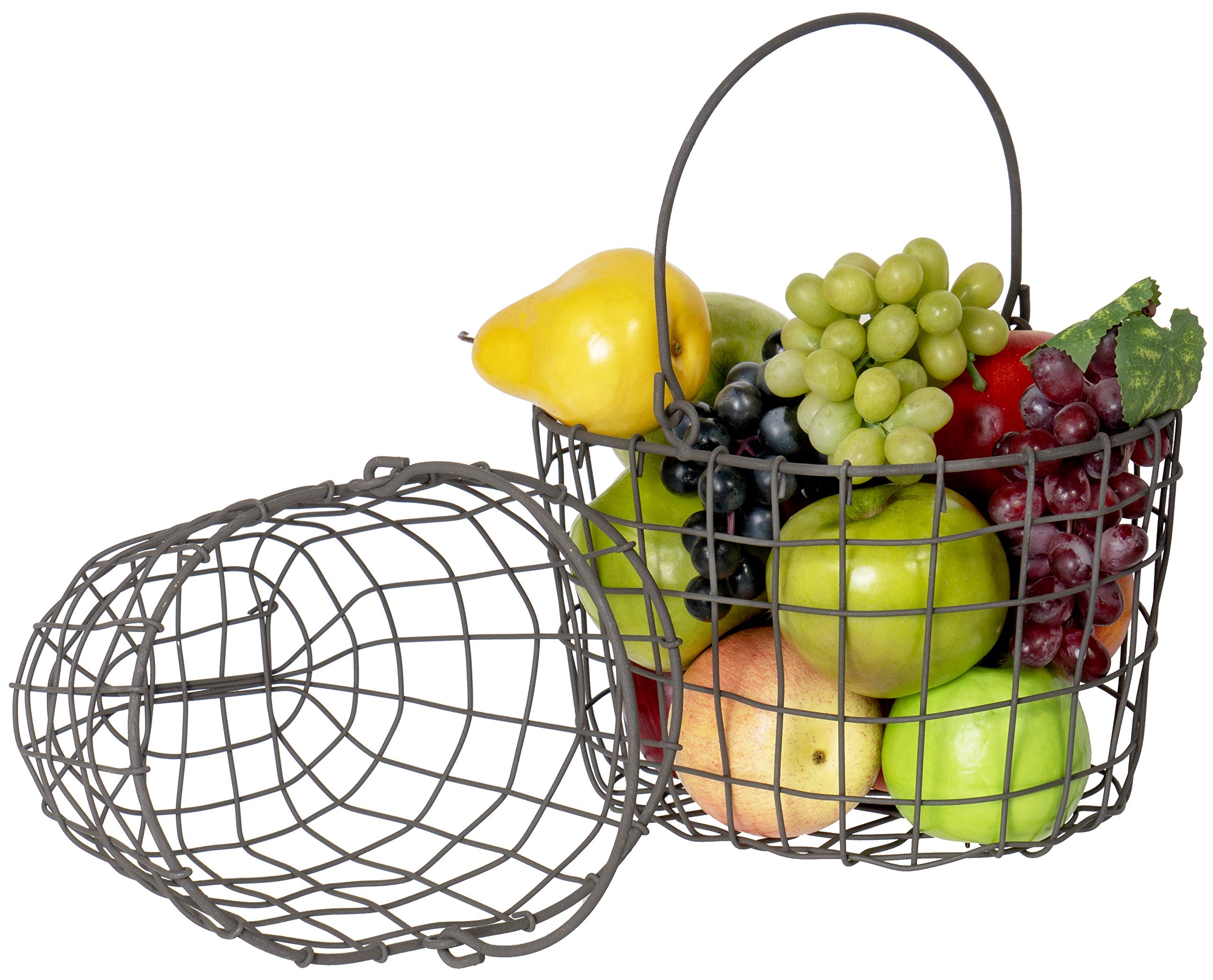 Red Co. All-Purpose Country Rustic Small Basket Display Bin, Gray Iron Metal Wire with Wooden Handle, Set of 2- Large- 10 Inches and Small- 8.75 Inches