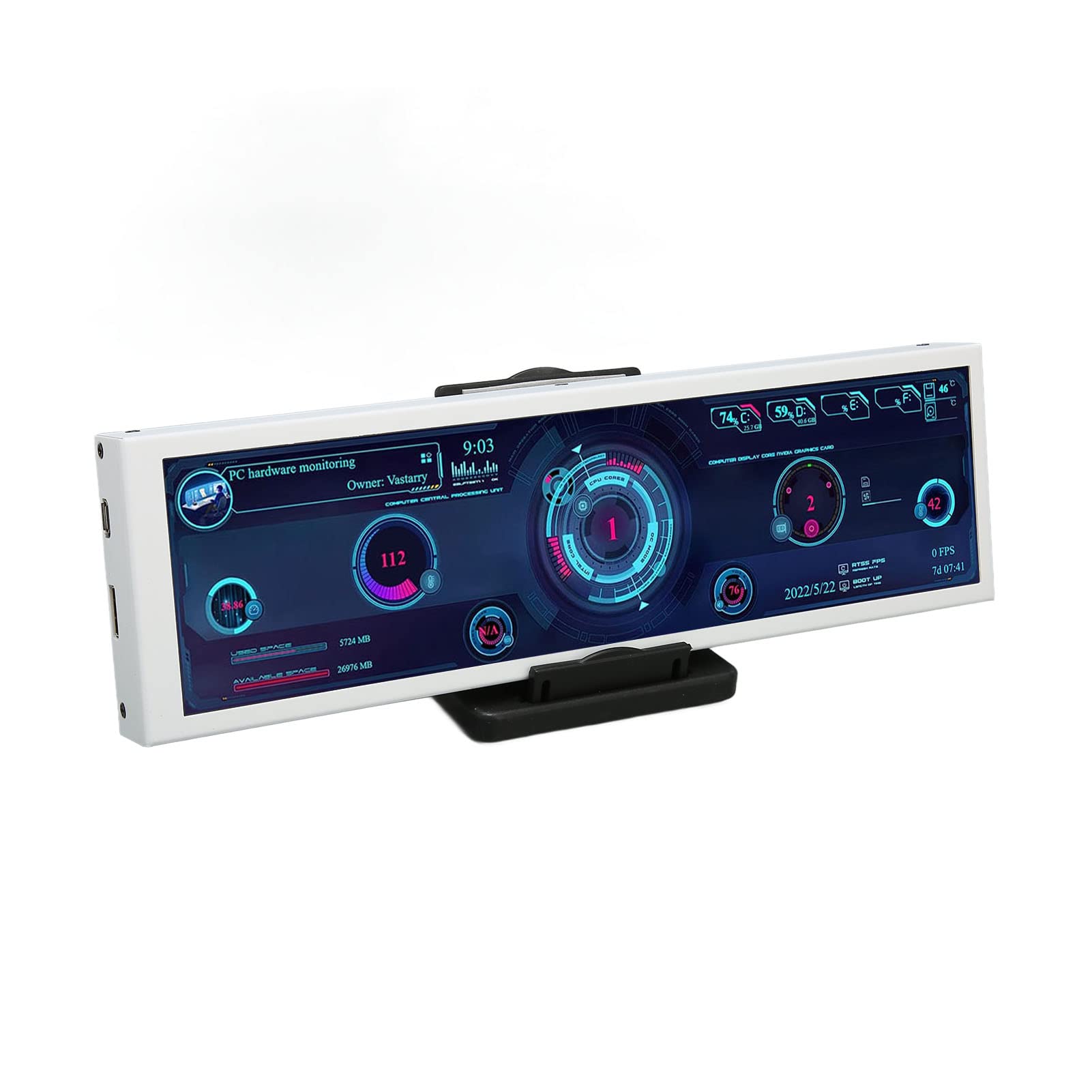 Jeanoko Computer Temp Monitor, Multi Function Auto Off 8.8 Inch IPS Dimmable Theme Editor PC CPU Data Monitor USB Connection for Desktop