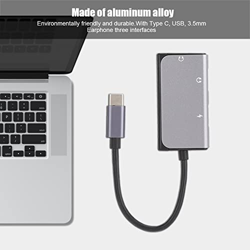 Heayzoki TypeC HUB,TypeC USB 3.5mm Earphone Interface 3 in 1 Aluminum Alloy HUB,with Type C/USB/3.5mm Earphone Three Interfaces,Support Fast Charging