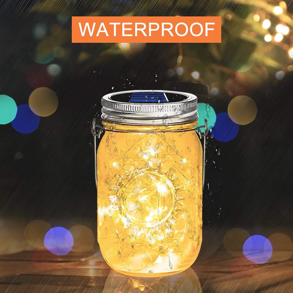 YKB Solar Mason Jar Lid Lights, 6 Pack Hanging Solar Lights Outdoor, 30 LEDs String Fairy Lights Led Table Lanterns, Decor for Garden Yard Patio Lawn Christmas (Hangers and Jars Included)