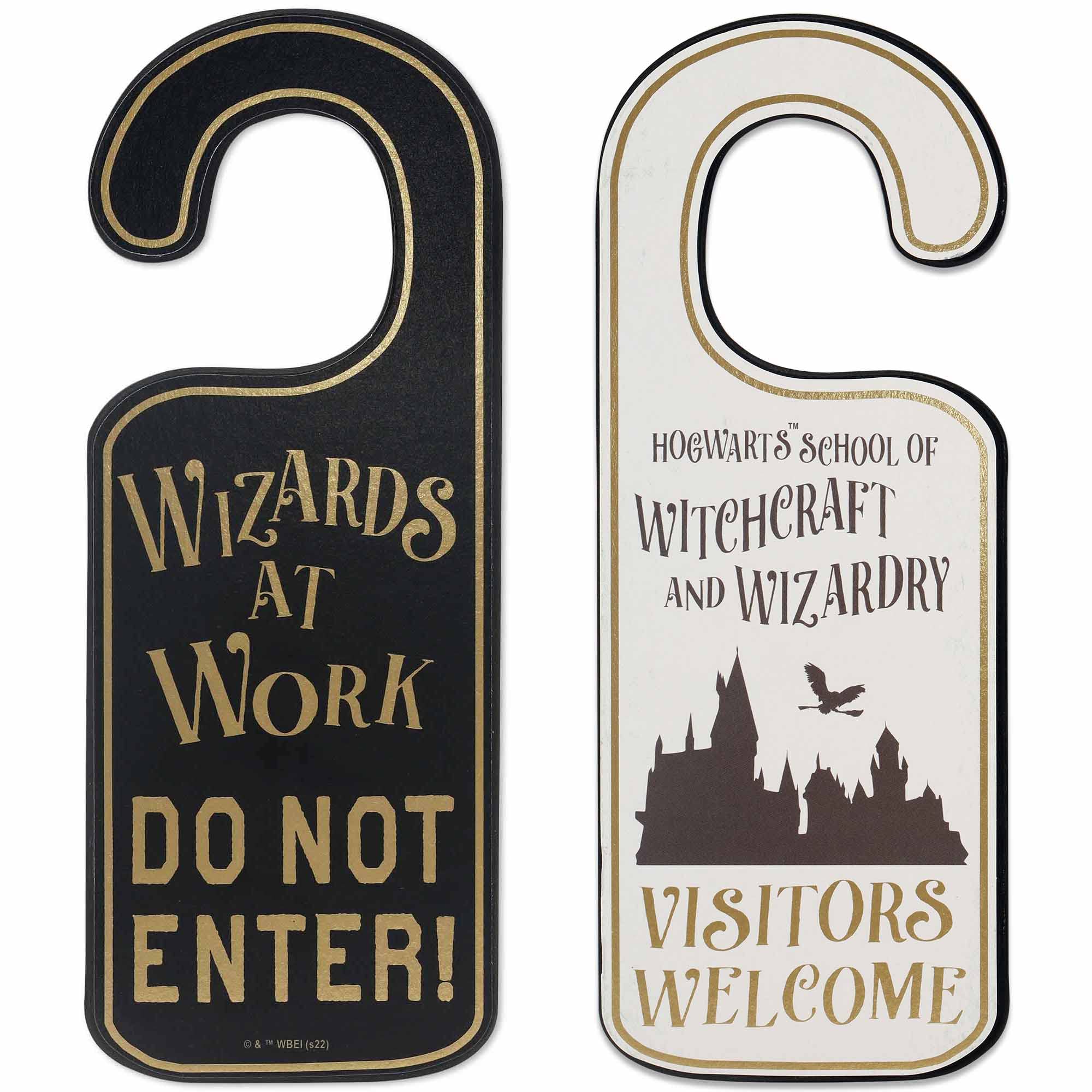 Harry Potter Double-Sided Reversible Wood Door Hanger - Wizards at Work and Hogwarts Vistors Welcome