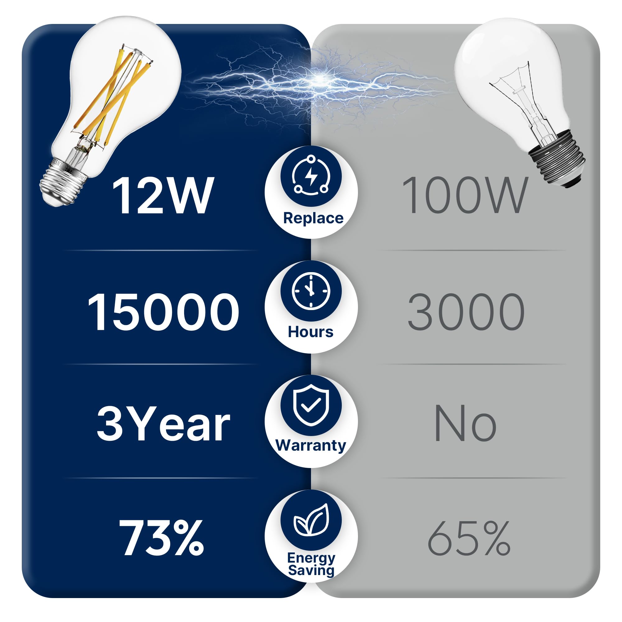 FLSNT 60W Equivalent A19 LED Edison Light Bulbs, 2700K Soft White, E26 Base, Non-Dimmable, 8 Pack