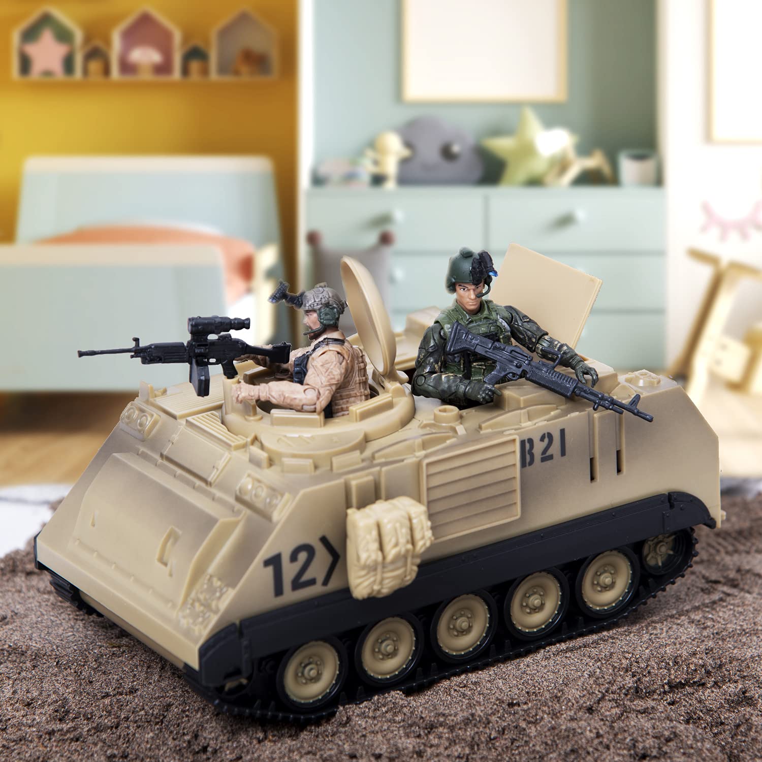 Sunny Days Entertainment M1114 Up-Armored Humvee โ Vehicle Playset with Action Figure and Realistic Accessories | 9 Piece Military Toy Set for Kids โ Elite Force