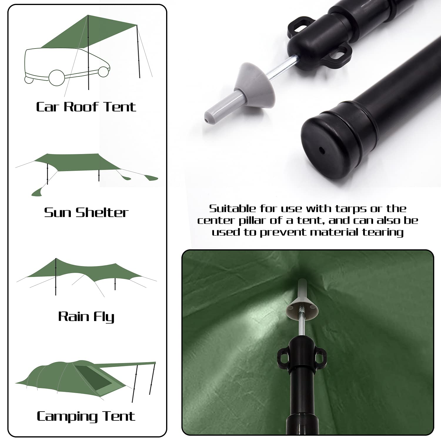 Gold Armour Telescoping Tarp Poles - Aluminum Rods for Tent Fly and Tarps Rainfly, Lightweight Replacement Tent Poles for Camping, Backpacking, Hiking (Black, 2)