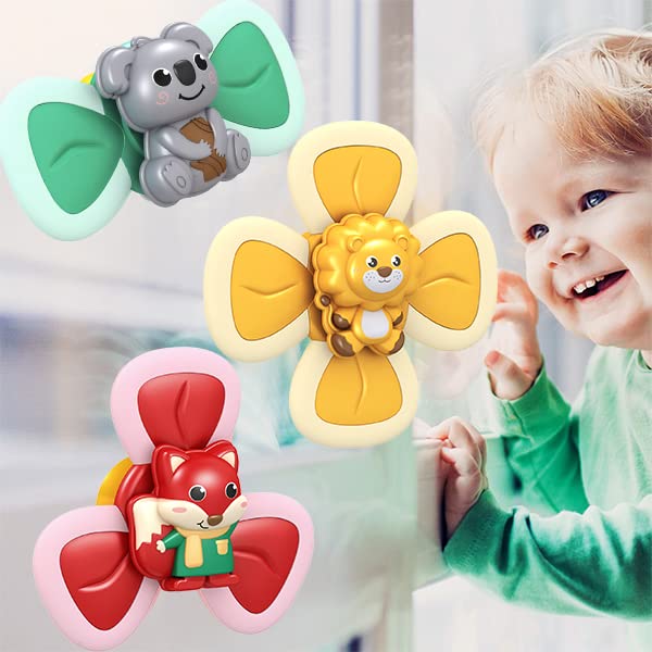 YLTTZH 3 Pcs/Set Toddler Toys Suction Cup Fidget Spinner Toys for Babies 1 2 3,Toddlers Suction Fidget Spinning Toys for Babies,Bath Teething Airplane Window Travel Sensory Toys for Toddler Baby 1-3