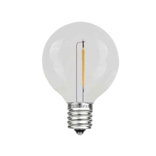Novelty Lights 25 Pack G50 LED Light Bulbs, E17 C9 Intermediate Screw Base Shatterproof Outdoor String Lights Clear Globe Bulbs, Edison Light Bulbs for Patio Decor, Warm White, 0.6 Watt