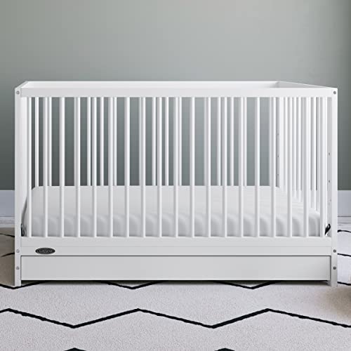 Graco Teddi 5-in-1 Convertible Crib with Drawer (White) – GREENGUARD Gold Certified, Crib with Drawer Combo, Full-Size Nursery Storage Drawer, Converts to Toddler Bed, Daybed and Full-Size Bed