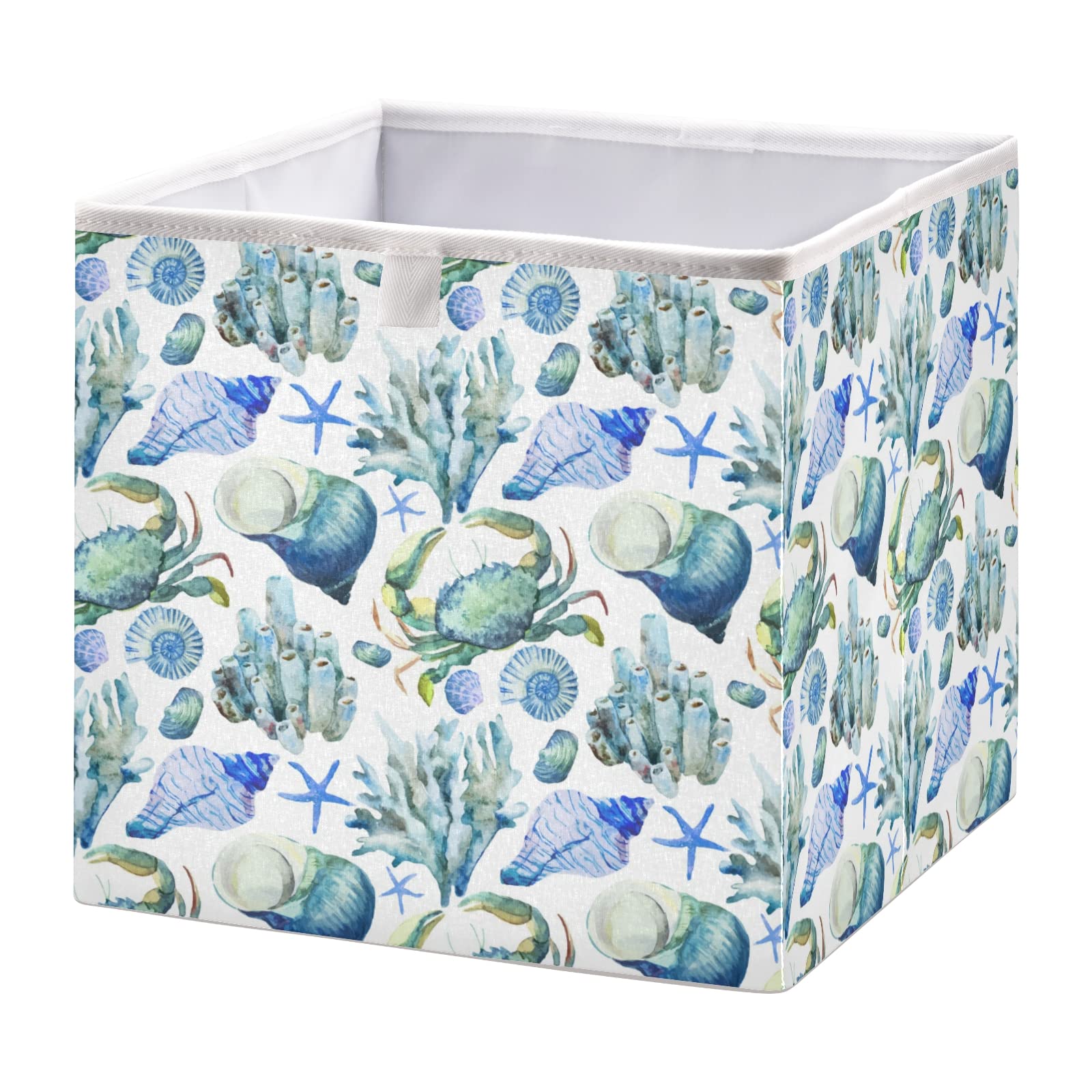 Emelivor Coral Shell Crab Cube Storage Bin Collapsible Storage Bins Waterproof Toy Basket for Cube Organizer Bins for Kids Girls Boys Toys Book Office Home Shelf Closet - 15.75x10.63x6.96 IN